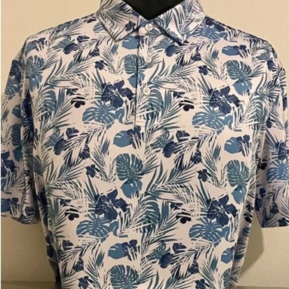 Coby Stevens | Shirts | Cs White Blue Tropical Print Polo | Poshmark